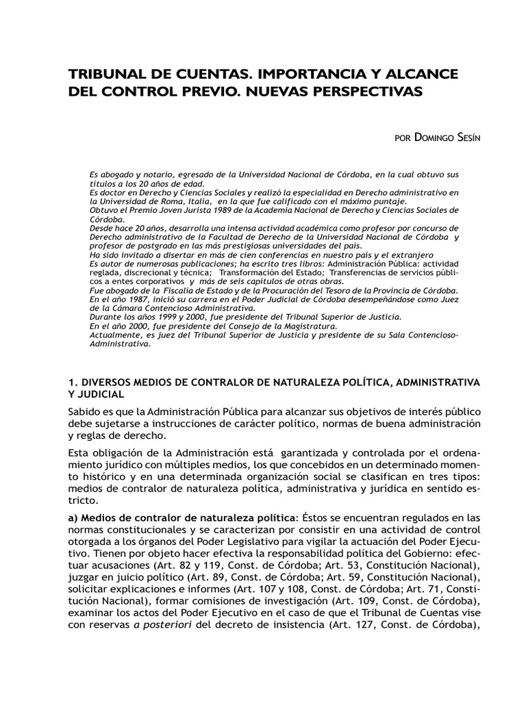 SESIN Domingo TRIBUNAL DE CUENTAS Importancia y Alcance Del Control Previo. Nuevas Perspectivas ...