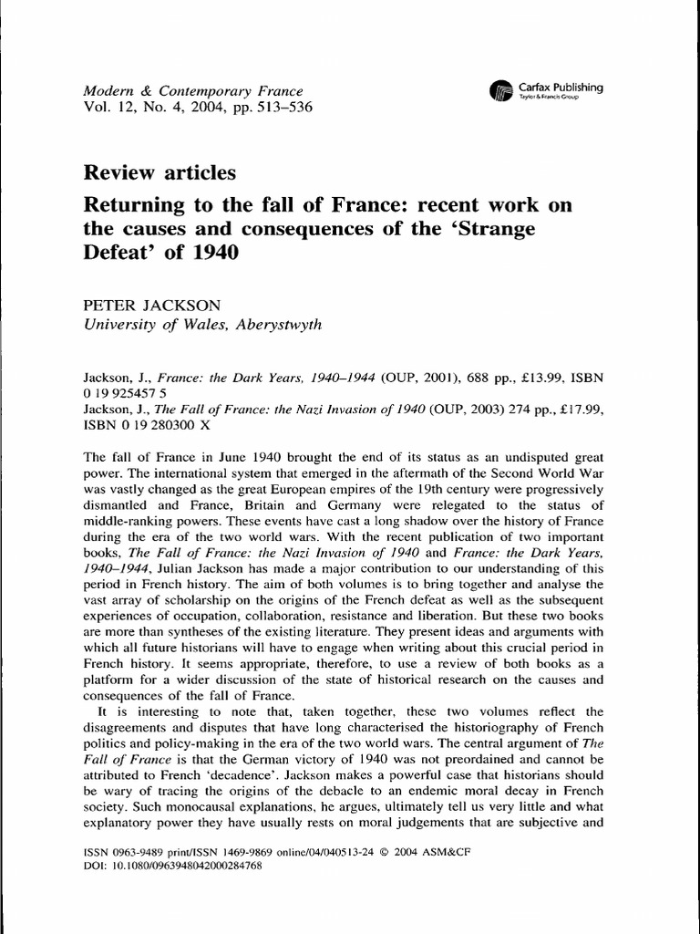 2004 Peter Jackson 'Returning To The Fall of France' | PDF | Communism ...
