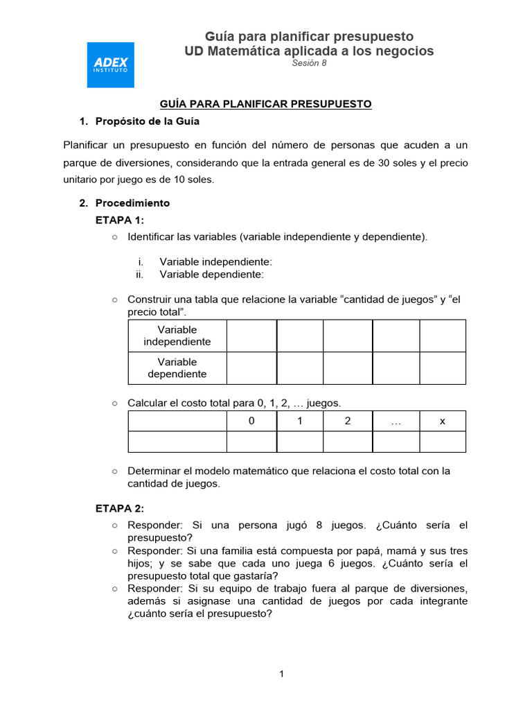 Sesión 8 - Guía Para Planificar Presupuesto | PDF Sesión 8 - Guía Para Planificar Presupuesto | PDF