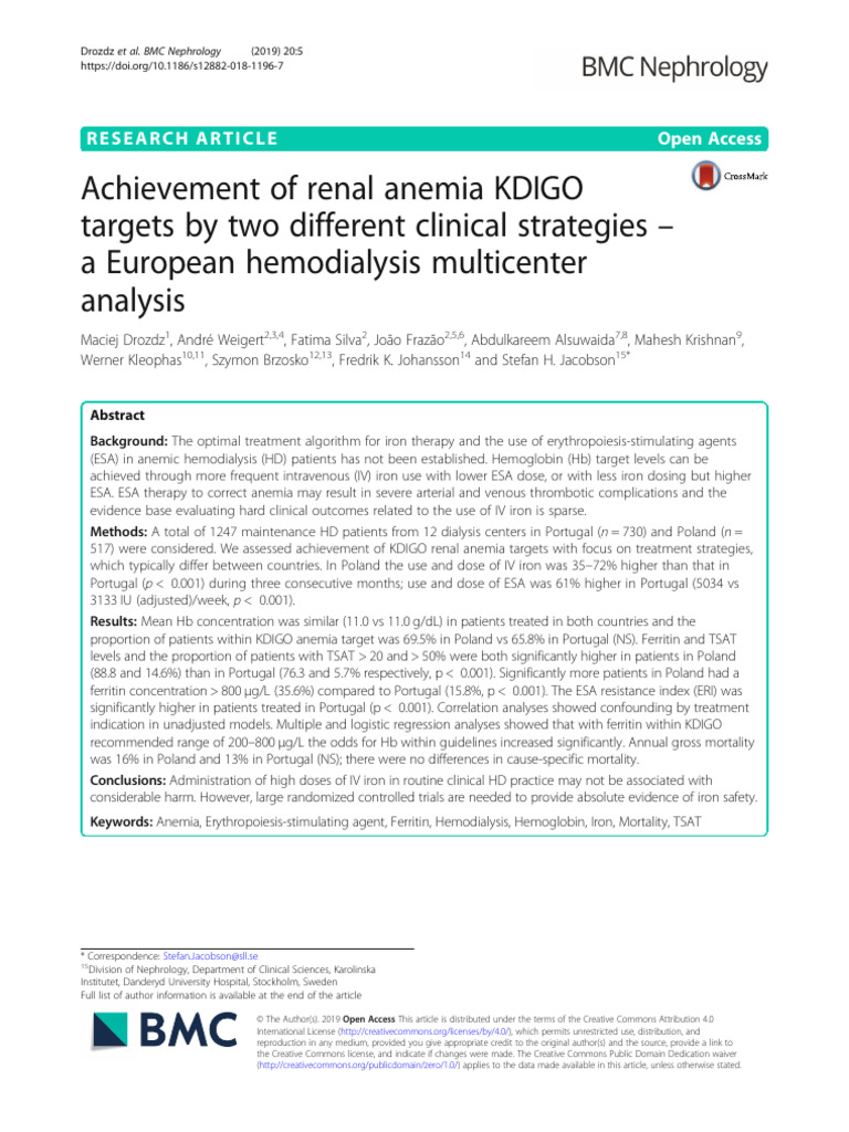 Achievement of Renal Anemia KDIGO Targets by Two Different Clinical Strategies - A European ...
