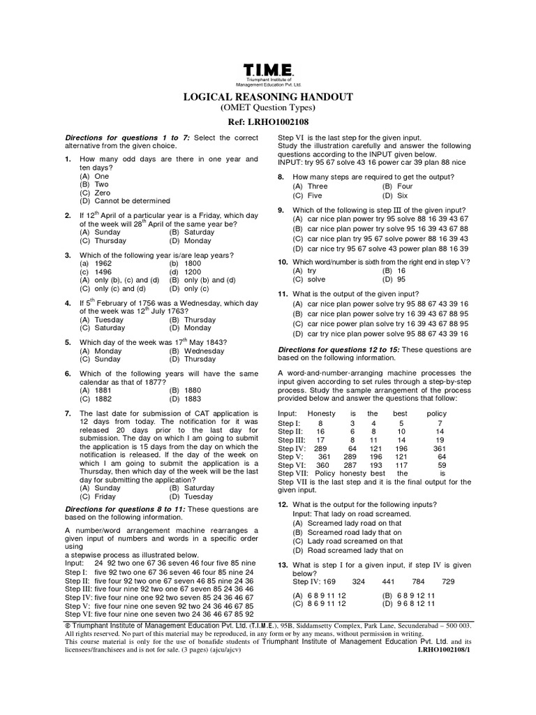 OMET Question Types PART 2 | PDF