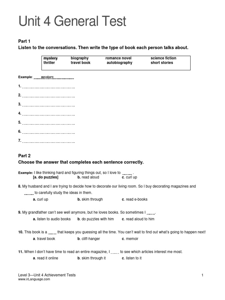 TN3 Unit 4 Assessment | PDF | Books