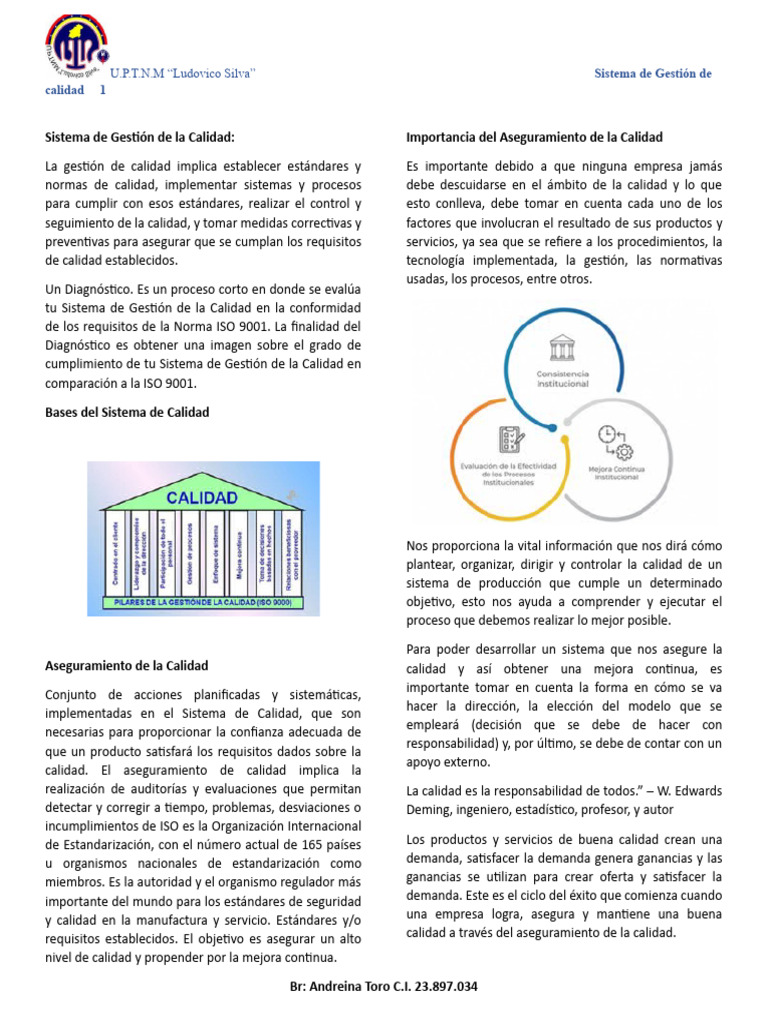 Separata Andreina Toro Sistema de Gestion de Calidad | Descargar gratis PDF | Calidad (comercial ...