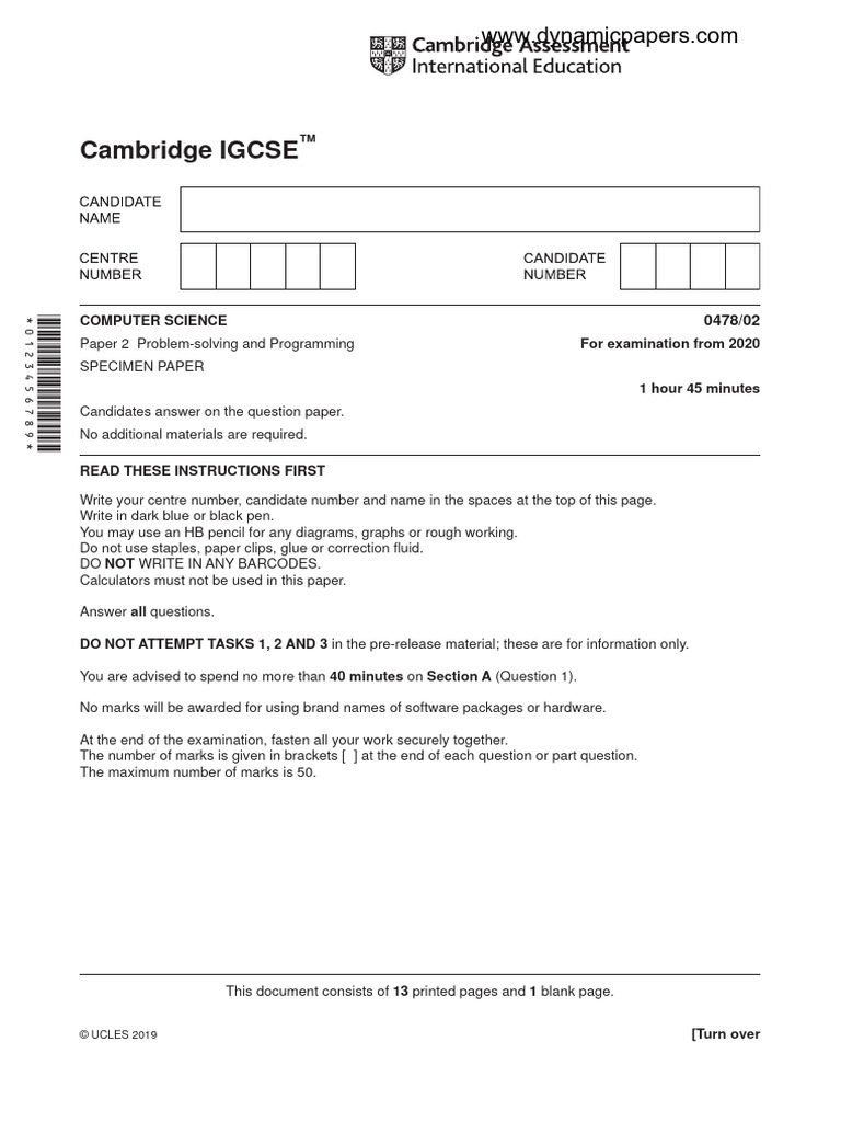 2020 Specimen Paper 2 | PDF | Algorithms | Computer Programming