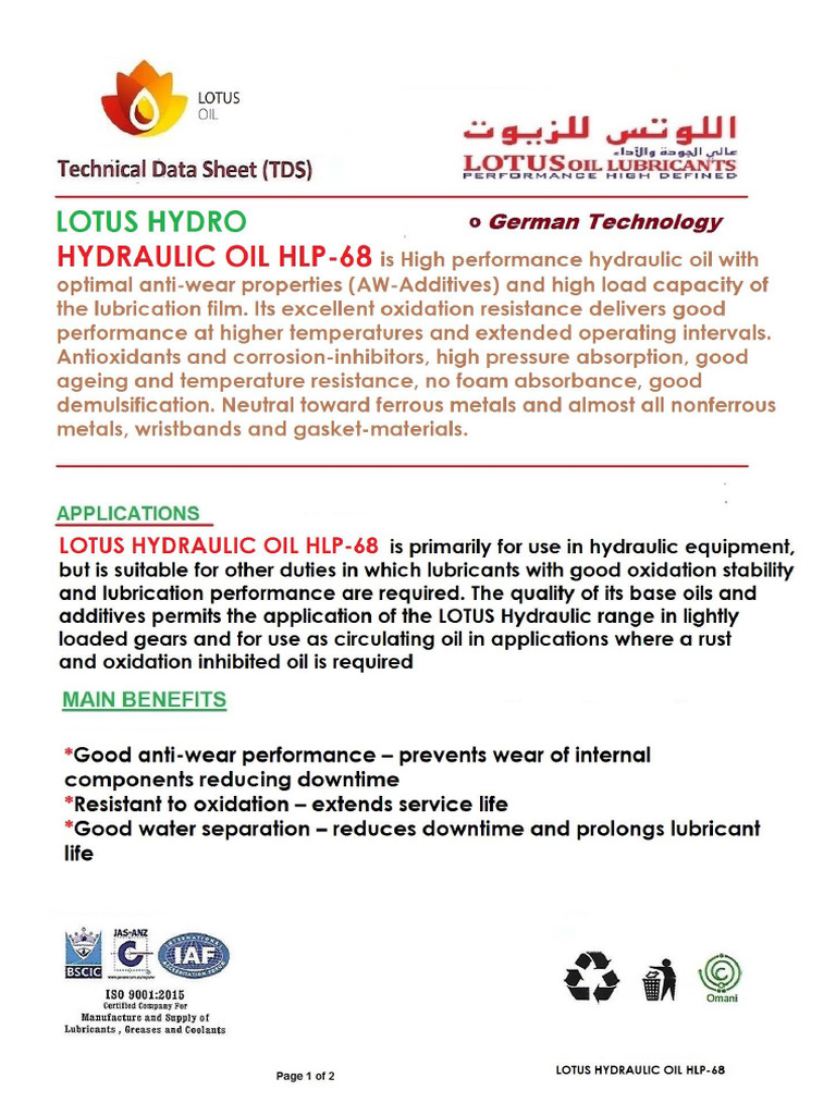 TDS Hydraulic Oil HLP-68 | PDF