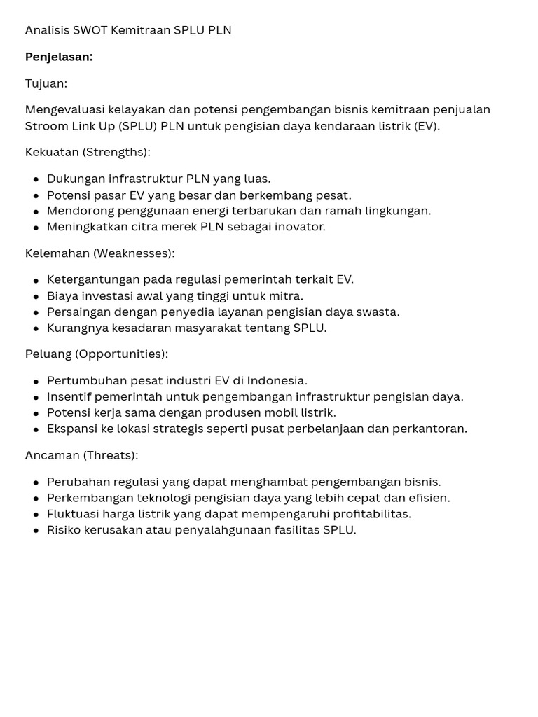 Analisis SWOT Kemitraan SPLU PLN | PDF