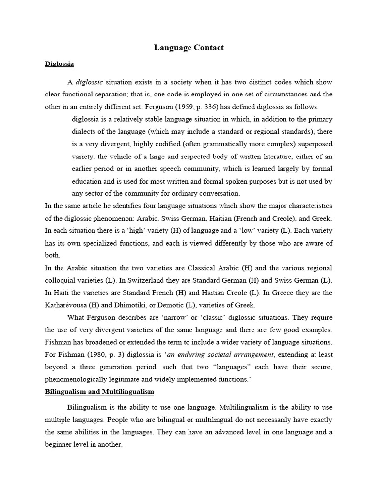 Language Contact | PDF | Linguistics | Sociolinguistics