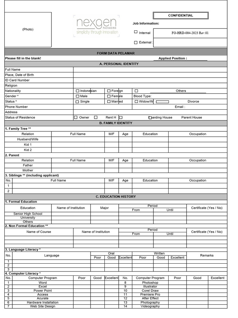 Applicant Data Form - (Full Name) - (Position) | PDF