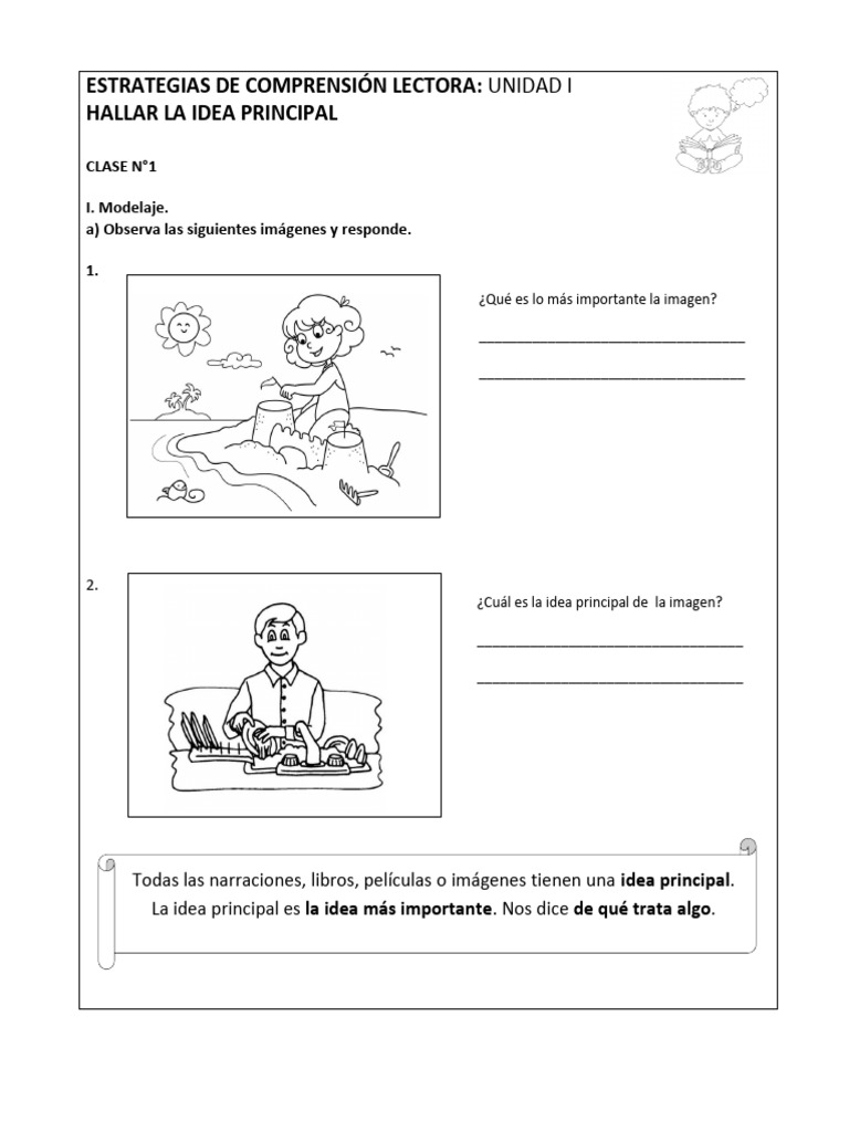 1. CUADERNILLO Hallar la idea principal y recordar hechos y detalles ...