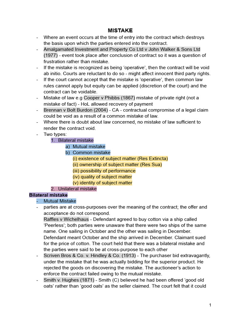 Mistake | PDF | Civil Law (Legal System) | Law Of Obligations