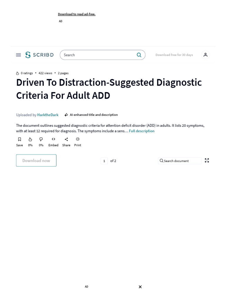 Driven To Distraction-Suggested Diagnostic Criteria For Adult ADD ... Driven To Distraction-Suggested Diagnostic Criteria For Adult ADD ...