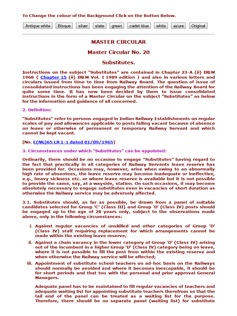Master Circular on Substitutes in Railways | PDF