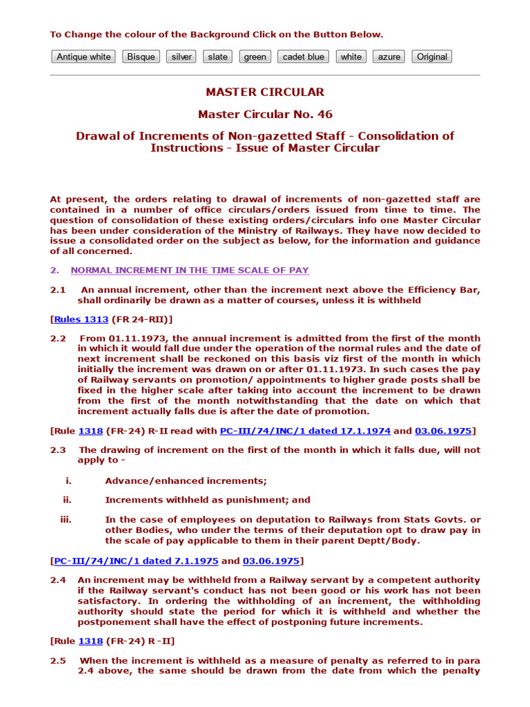 Master - Circular - 46 Drawal of Increments To Non Gazetted Staff | PDF ...