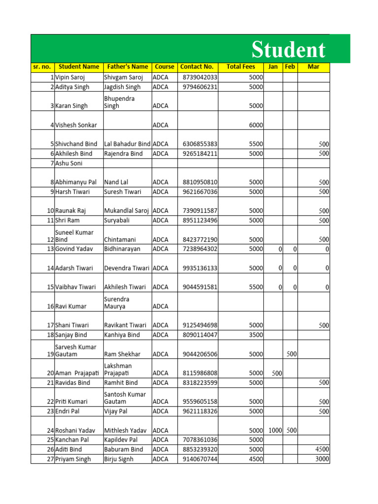 Student Fees Monthly Overview | PDF