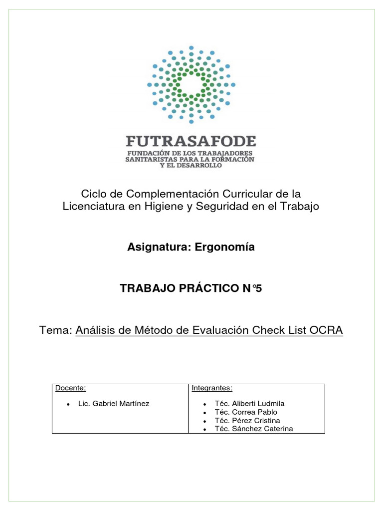 Ergonomia - Metodo Check List Ocra | Descargar gratis PDF | Músculo ...