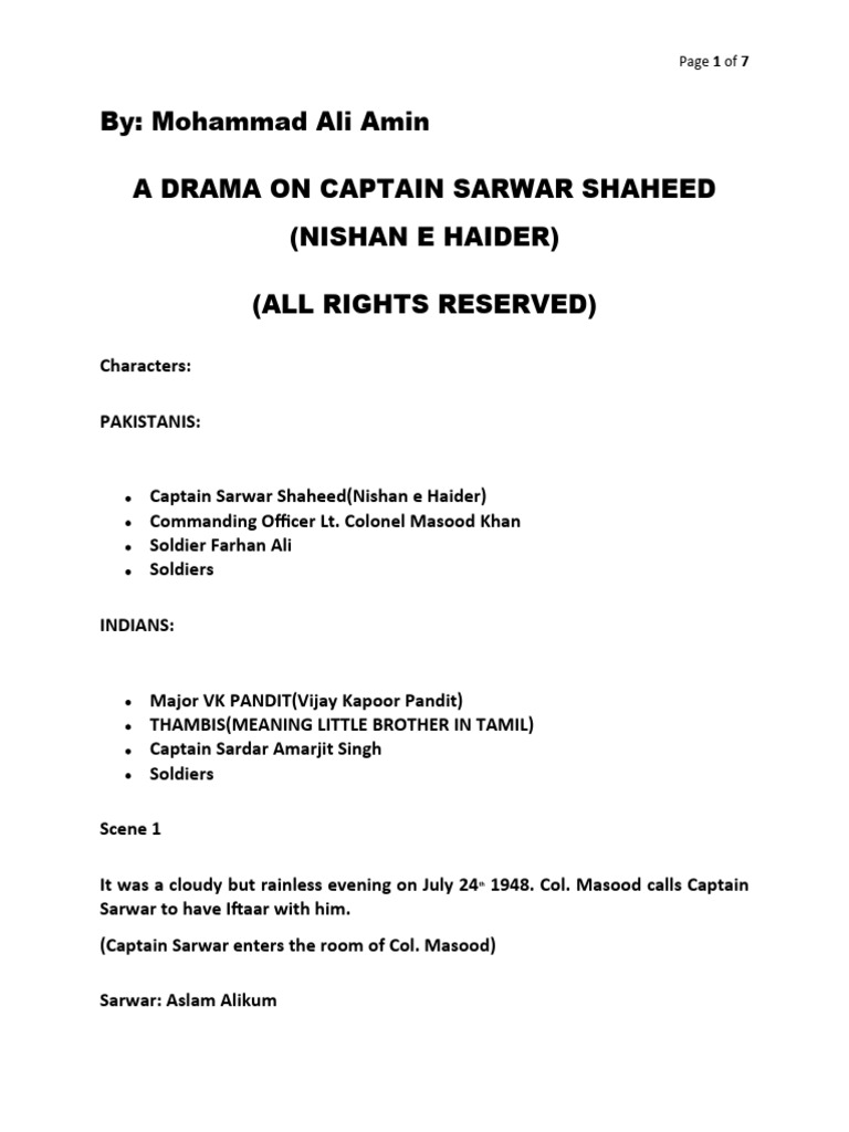 1.drama On Captain Sarwar Shaheed Nishan e Haider | PDF | Military