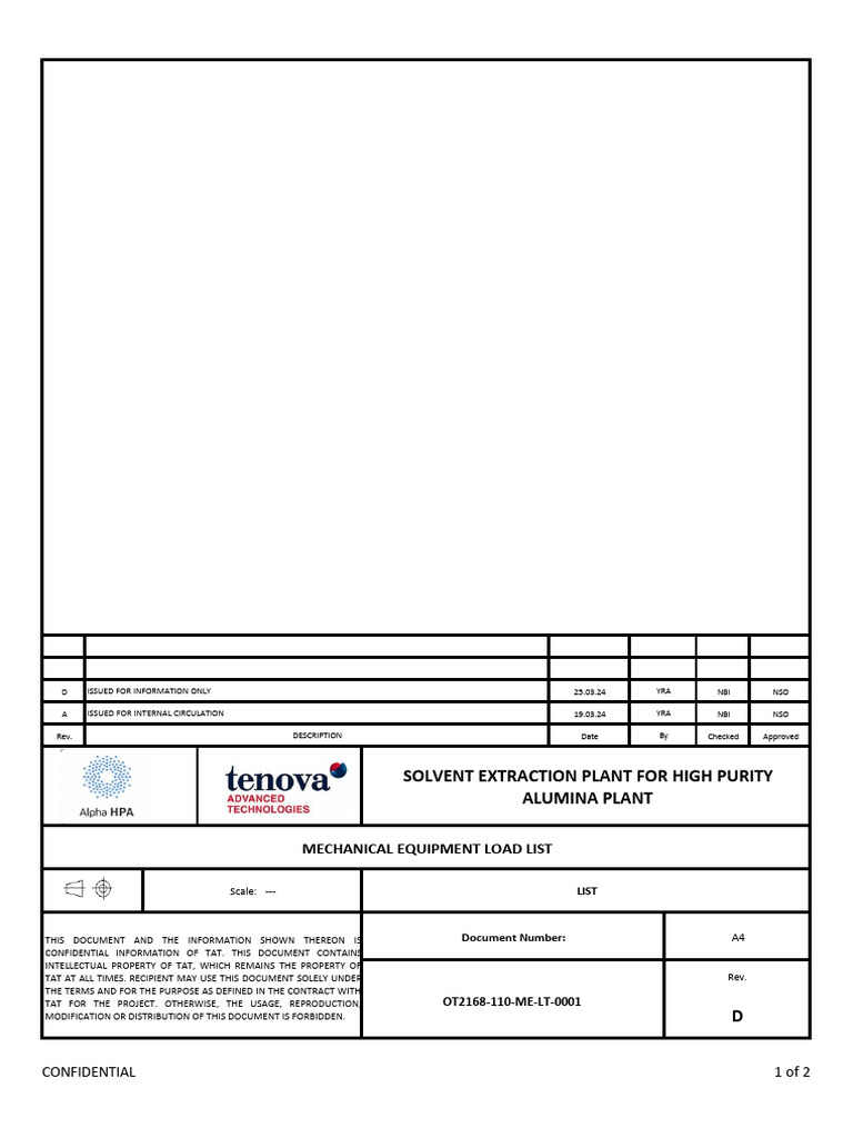 Ot2168-110-Me-Lt-0001 - D - Mechanical Equip Load List | PDF