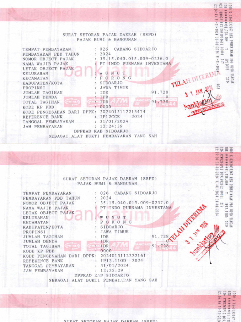 Surat Setor Pajak Daerah Wunut 31 Jan 24 | PDF