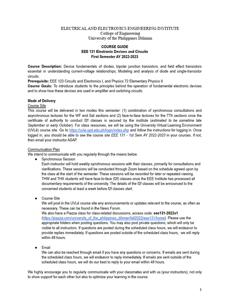 EEE 131 Course Guide: AY 2022-2023 | PDF | Bipolar Junction Transistor ...