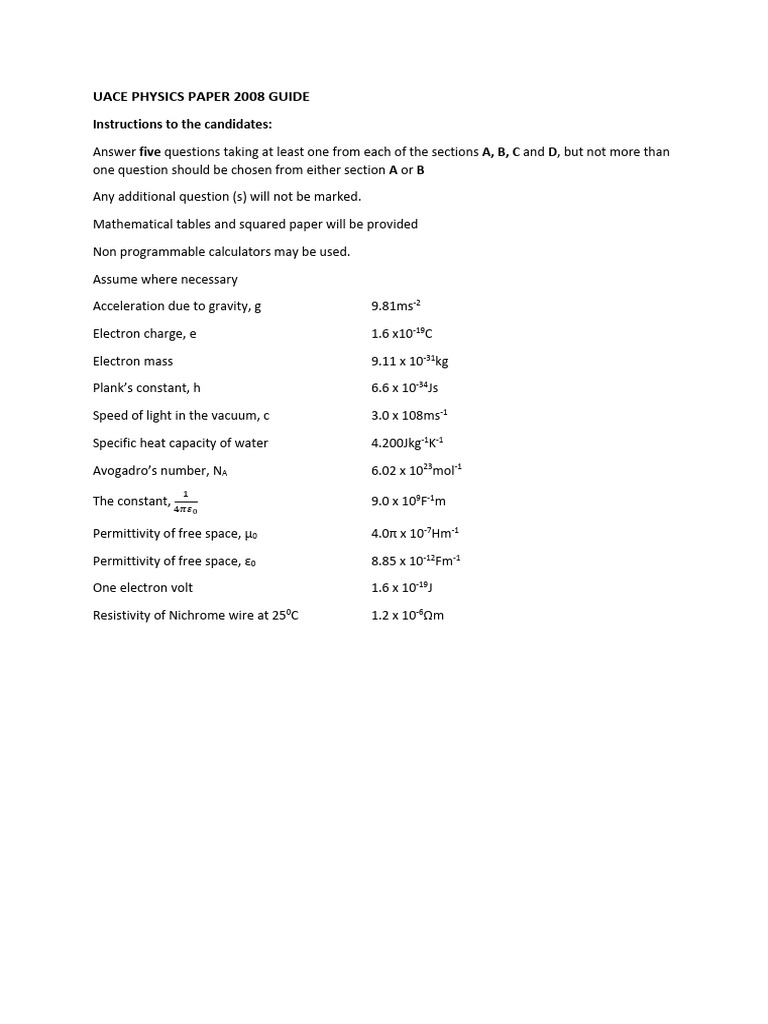 Uace Physics Paper 2007 Guide | PDF | Waves | Capacitor