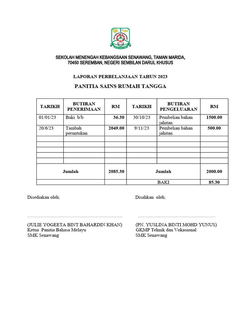Laporan Perbelanjaan Panitia SNRT 2024 | PDF