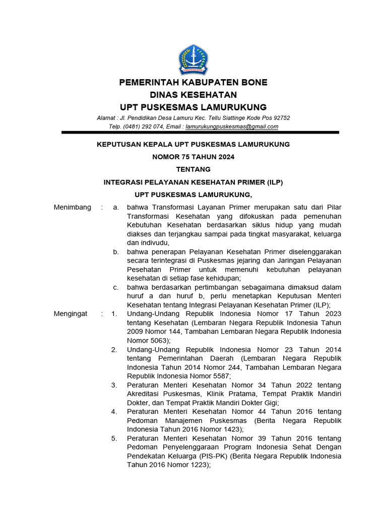 SK Tim Ilp Revisi (Integrasi Pelayanan Primer) | PDF