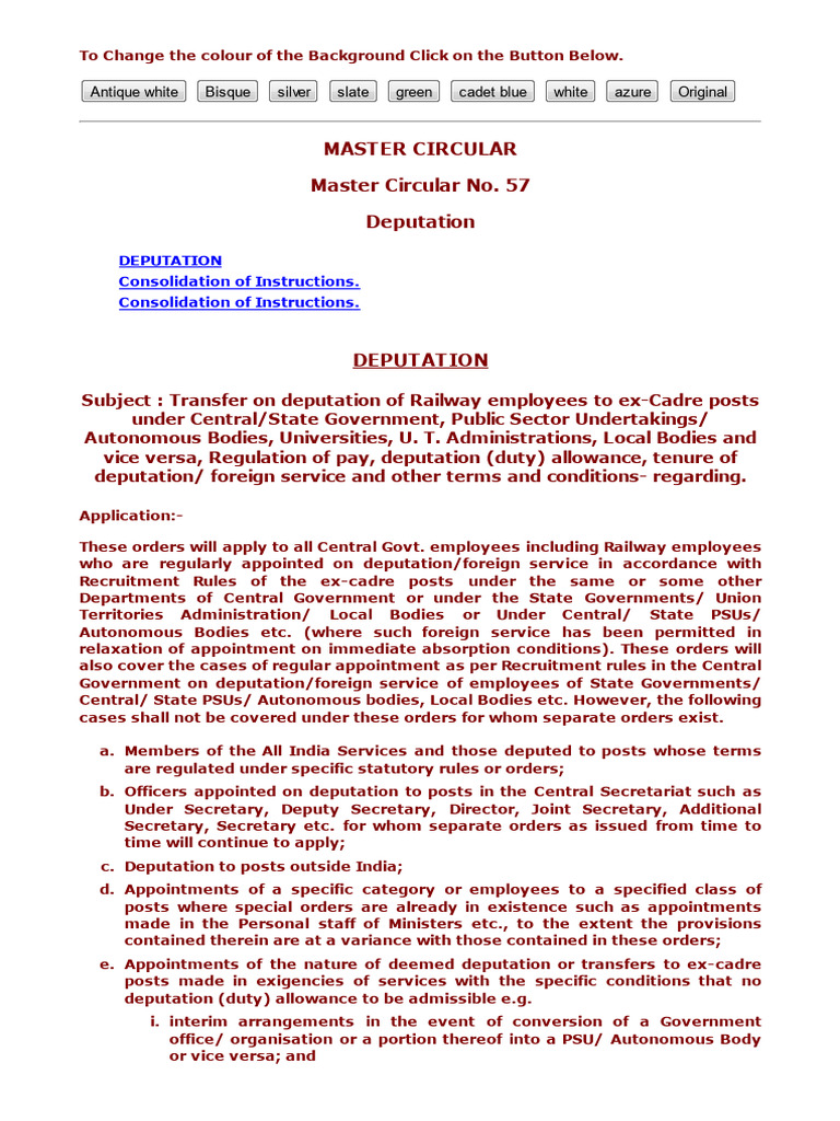 Master - Circular - 57 On Deputation | PDF | Employment | Pension