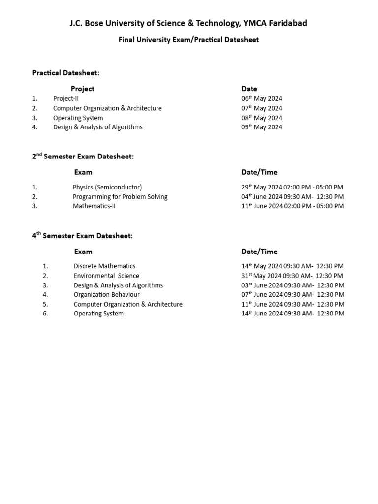 Final Exam & Practical Datesheet | PDF