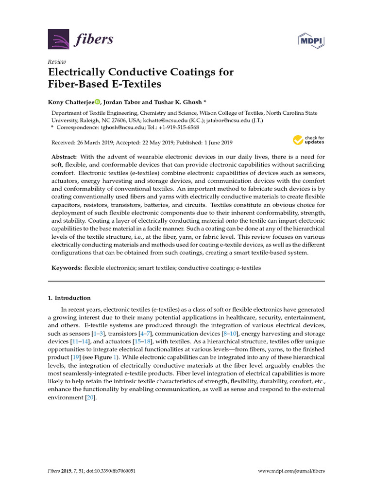 2019 - Electrically Conductive Coatings For Fiber-Based E-Textiles ...