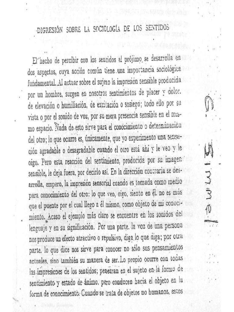 Simmel. Digresión Sobre La Sociología de Los Sentidos (Pag 1-11) (1 ...
