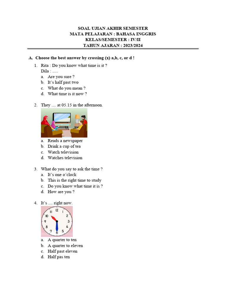 Soal Ujian Bahasa Inggris Kelas 4 SD | PDF | Transport | Vehicles