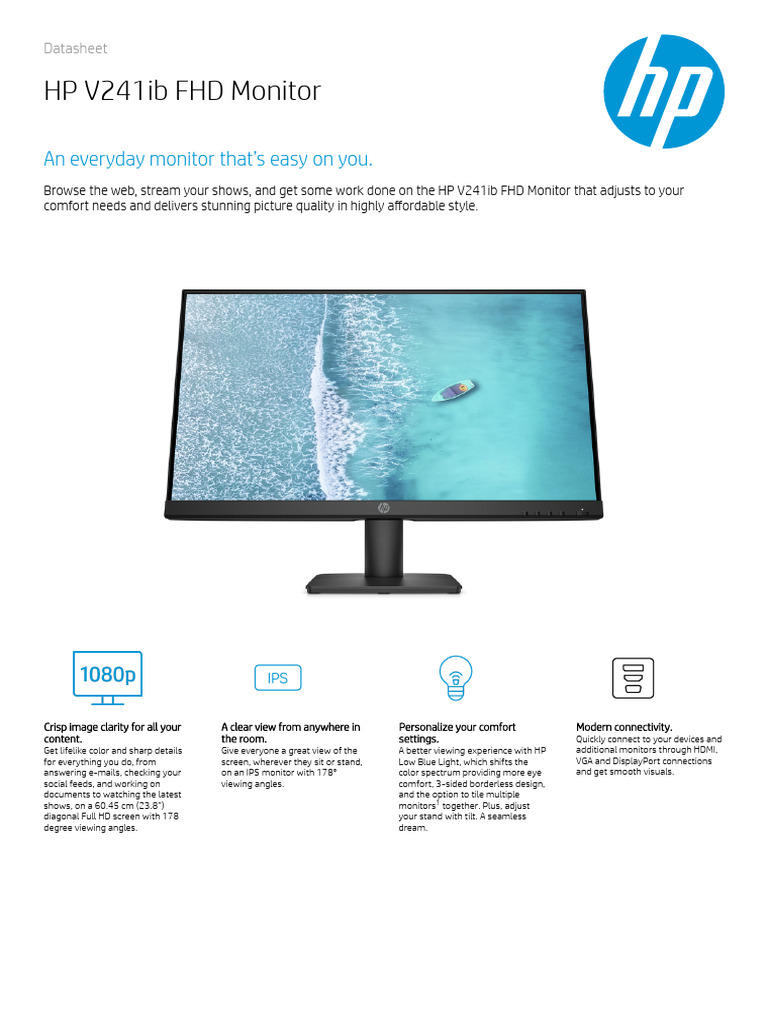 HP V241ib Monitor Datasheet | PDF | Computer Monitor | Display Technology