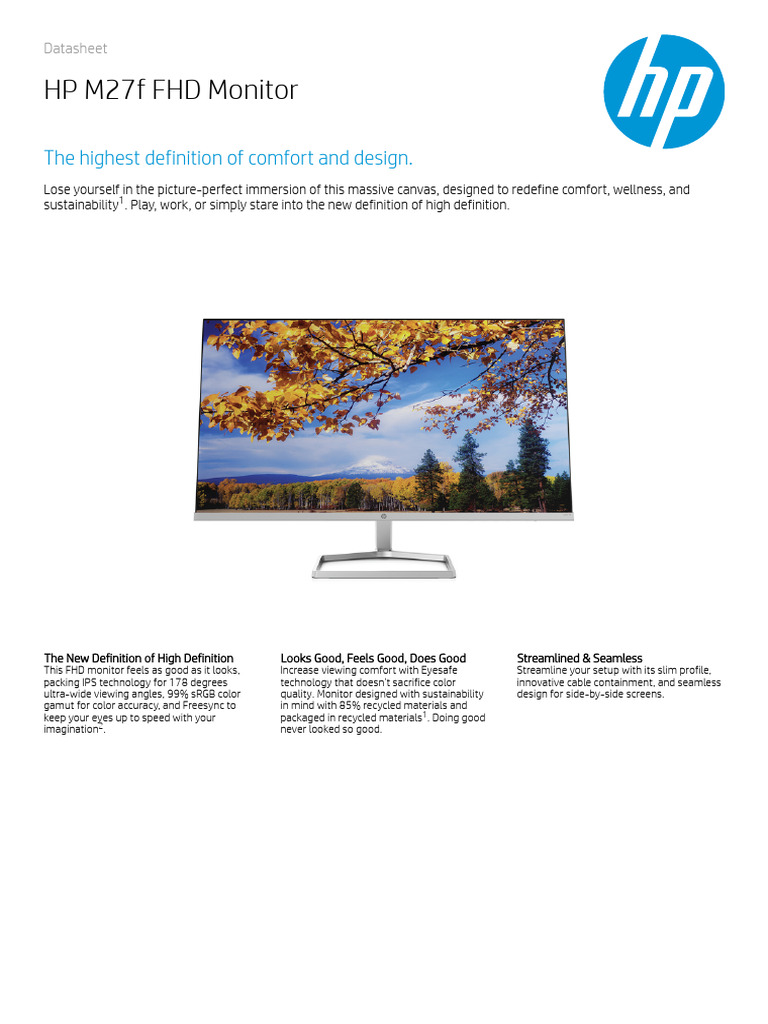HP M27F Monitor Datasheet | PDF | Display Resolution | Computer Monitor