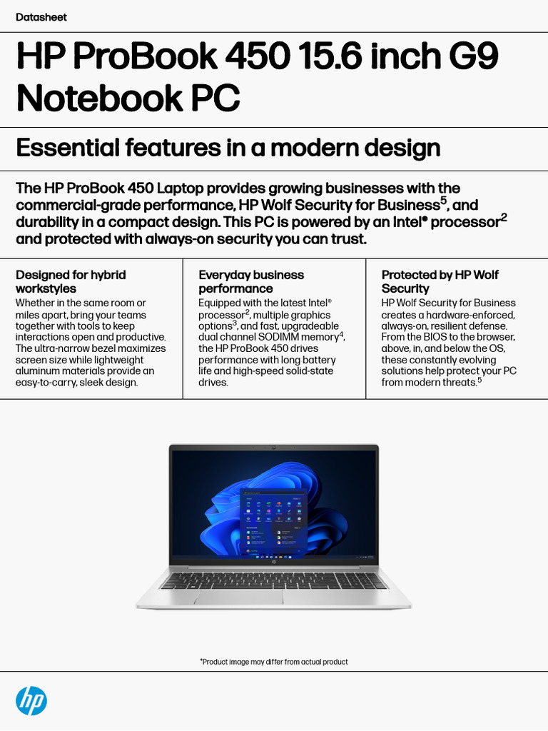 HP ProBook 450 G9 Datasheet | PDF | Usb | Hdmi