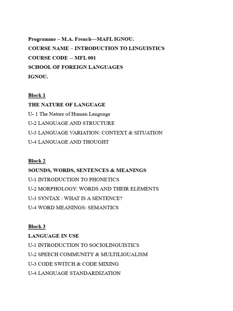 MFL-001 Intoduction To Linguistics Version 3 | PDF | Linguistics ...