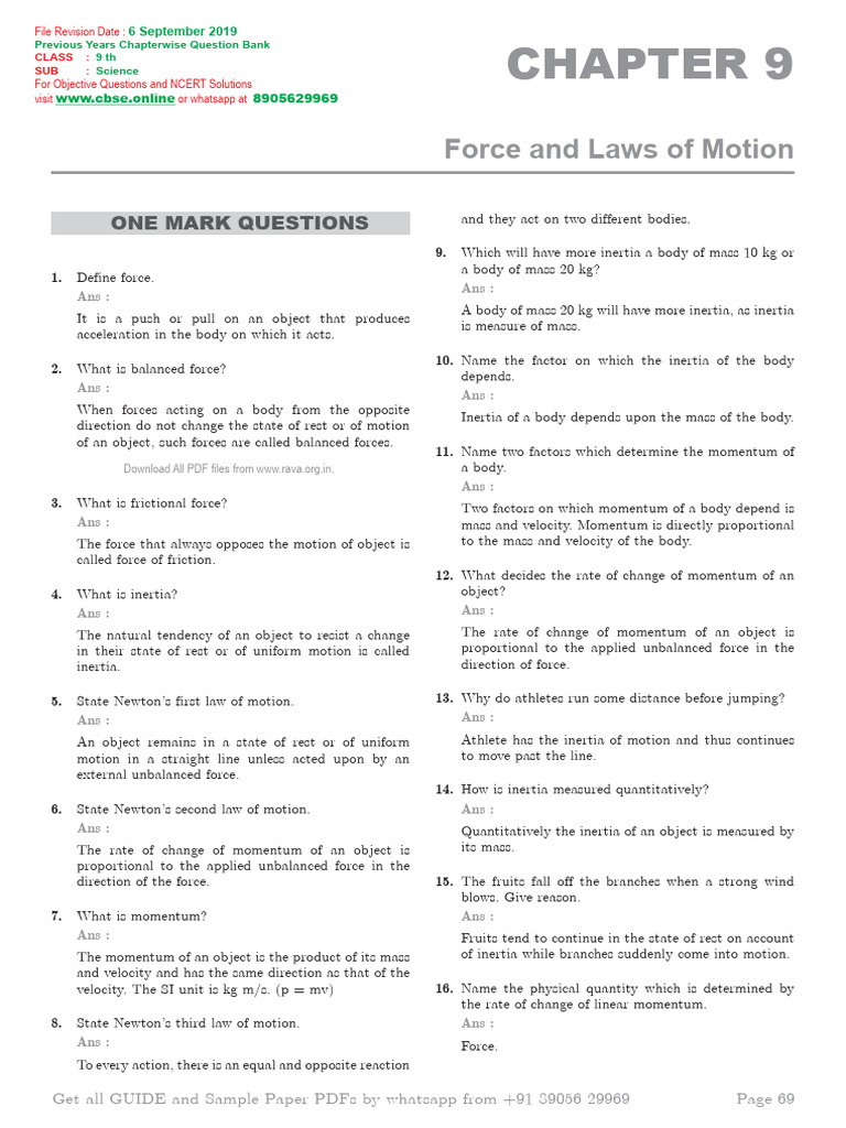Force and Laws of Motion Overview | PDF | Force | Inertia