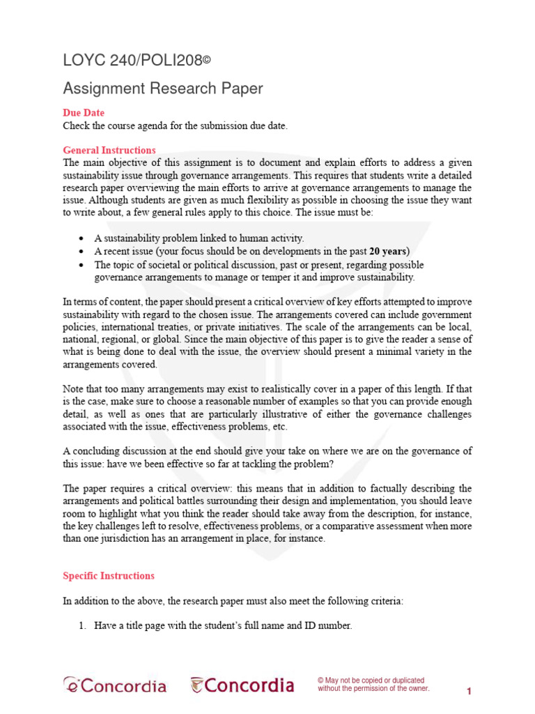 Research Paper Instructions | PDF | Citation | Governance