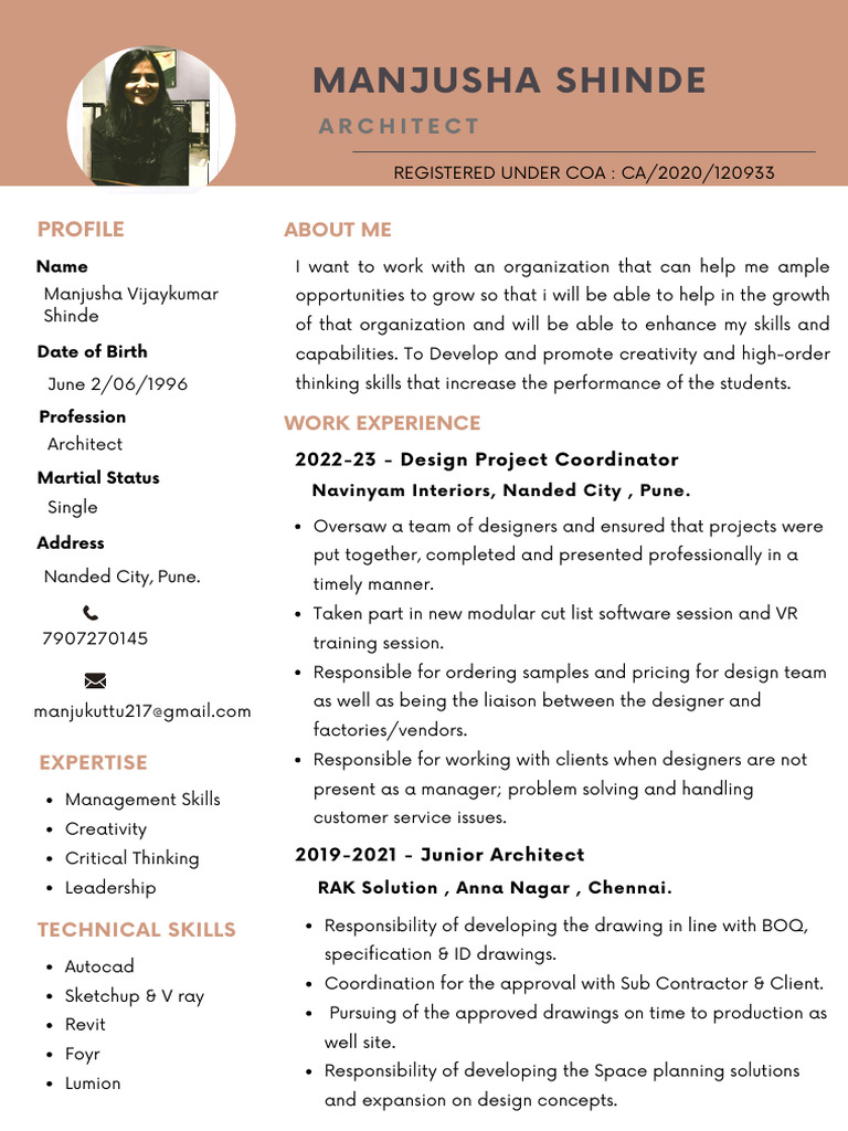 Manju's Resume | PDF | Architect