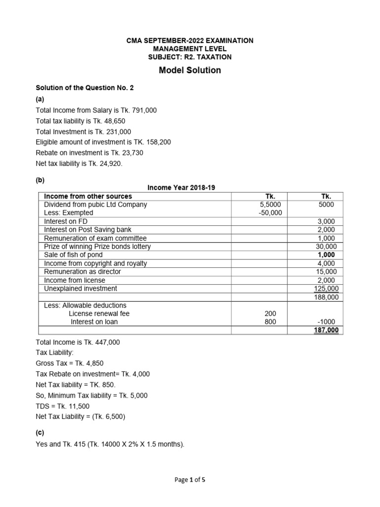R2.TAXML Solution CMA September 2022 Exam. | PDF | Taxes | Expense