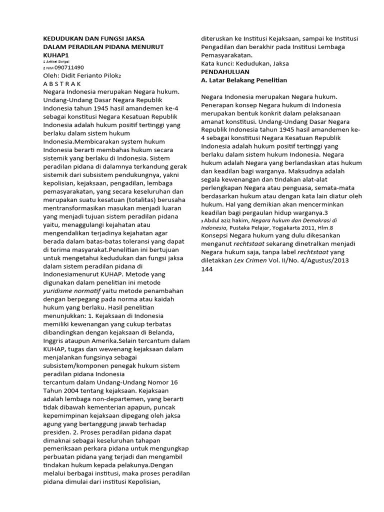 Kedudukan Dan Fungsi Jaksa | PDF