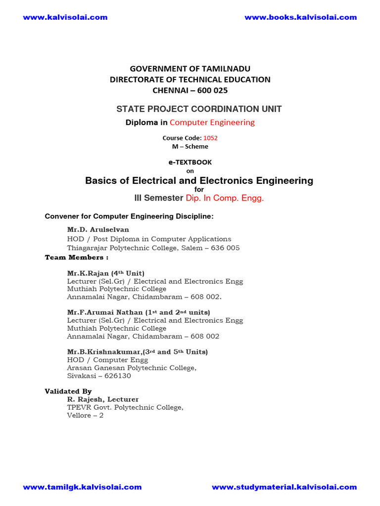CS Polytechnic Engineering-Basics of Eee Semester 3 Text Books | PDF ...