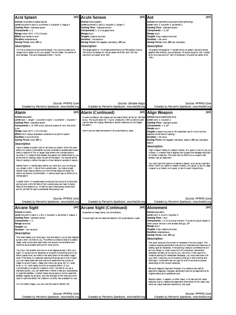 Pathfinder Inquisitor Spell Cards | Download Free PDF | D20 System | Dungeons & Dragons