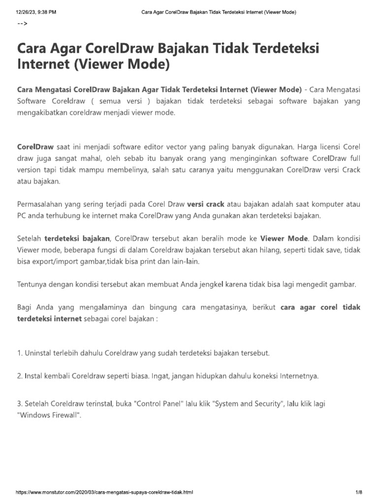Cara Agar CorelDraw Bajakan Tidak Terdeteksi Internet (Viewer Mode) | PDF