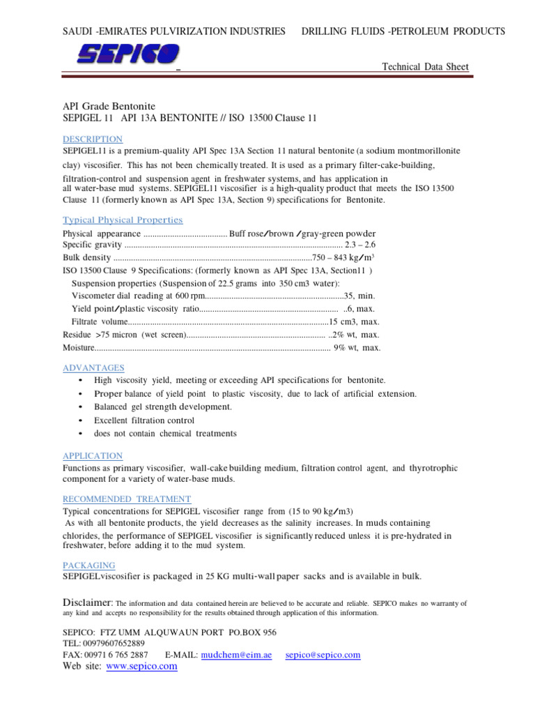 Bentonite Download Free Pdf Viscosity Chemical Substances