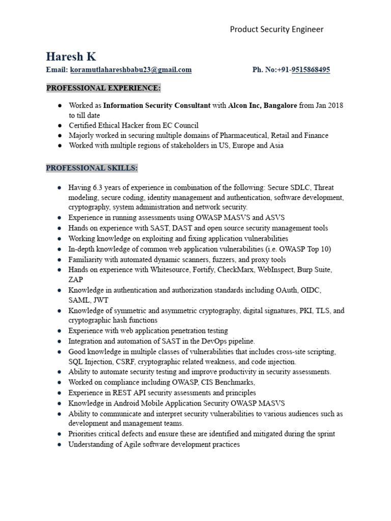 Resume Haresh 6years 3months Information Security Consultant | PDF ...