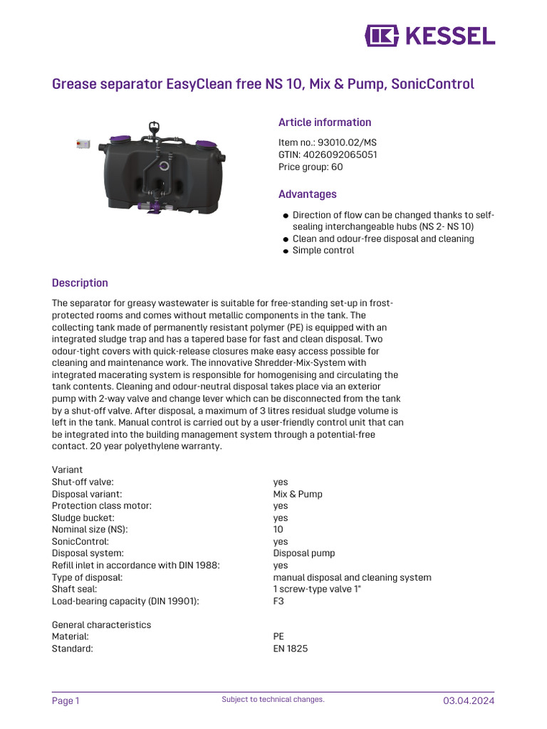 Kessel 93010.02 MS | PDF | Pipe (Fluid Conveyance) | Pump