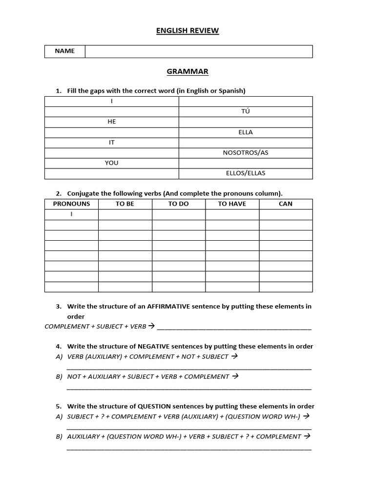 English Review | PDF | English Language | Syntax