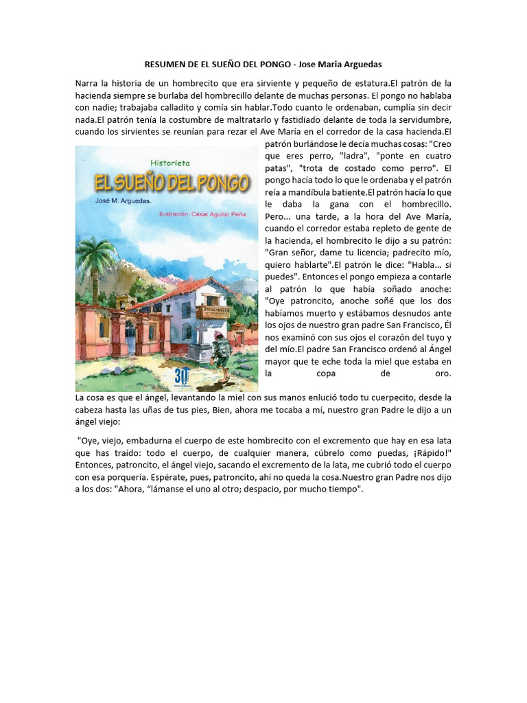 Resumen de El Sueño Del Pongo | PDF