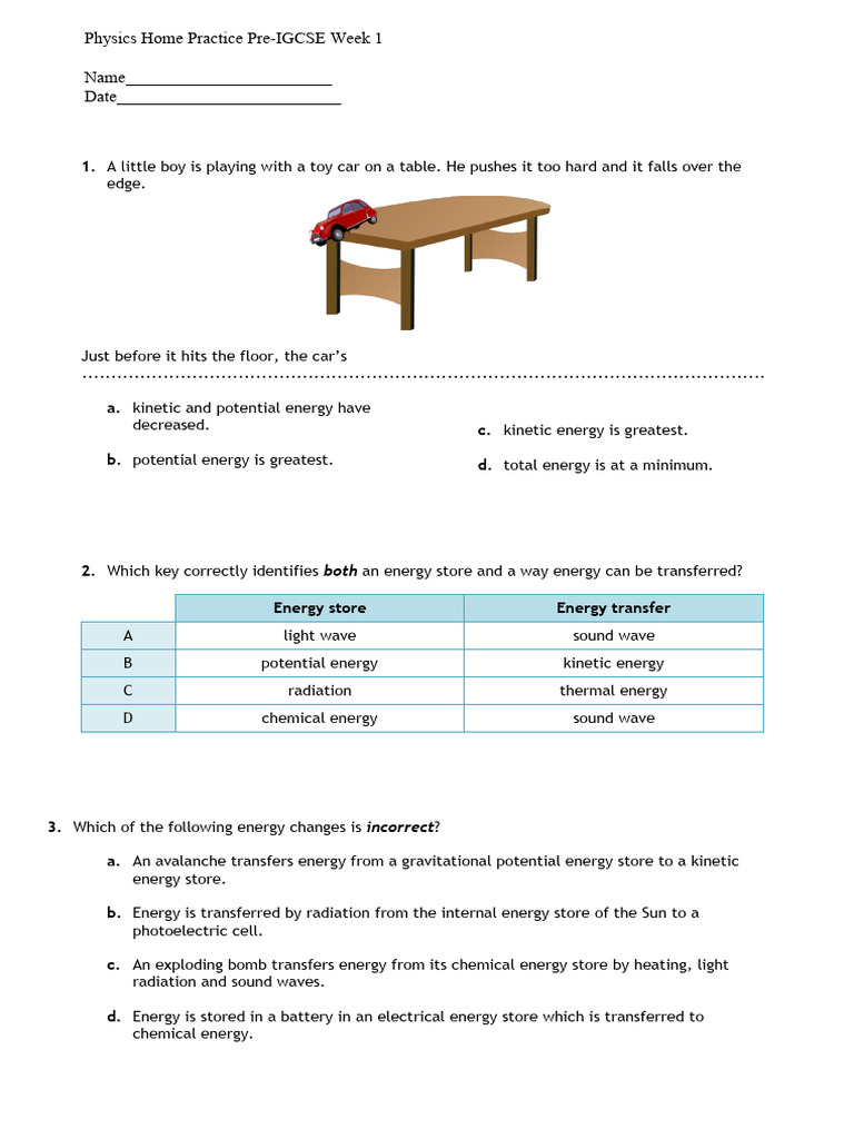 Physics Home Practice 2 (Pre IG) | PDF | Potential Energy | Kinetic Energy