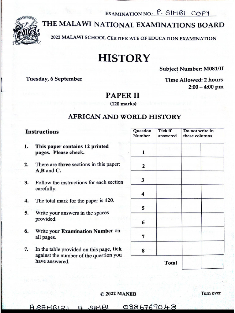 2022 Msce History P2. P. Simbi | PDF